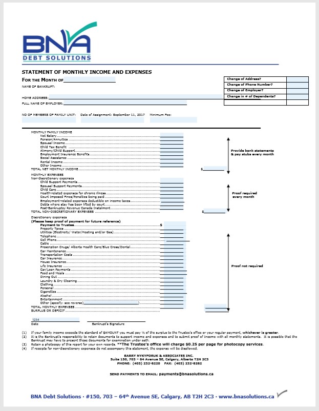 Personal Information Forms - BNA Debt Solutions